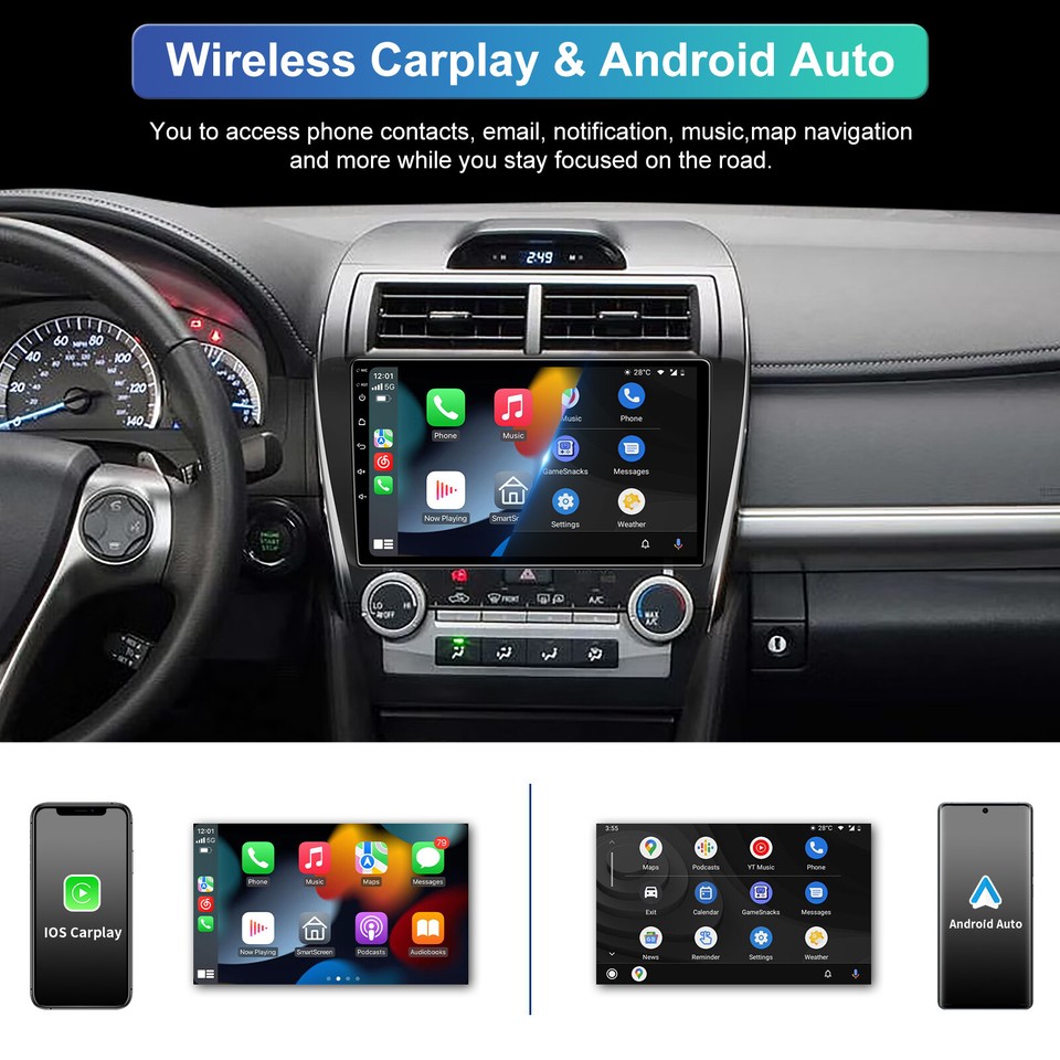 For 2012-2014 Toyota Camry Apple Carplay Car Radio Android 13 GPS Navi ...