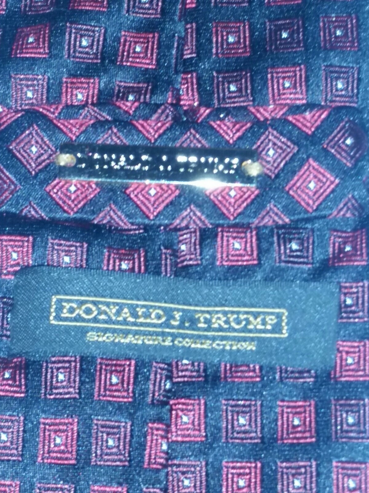 Donald J Trump Tie Black Red 100% Silk Sq Necktie Handmade Signature ...