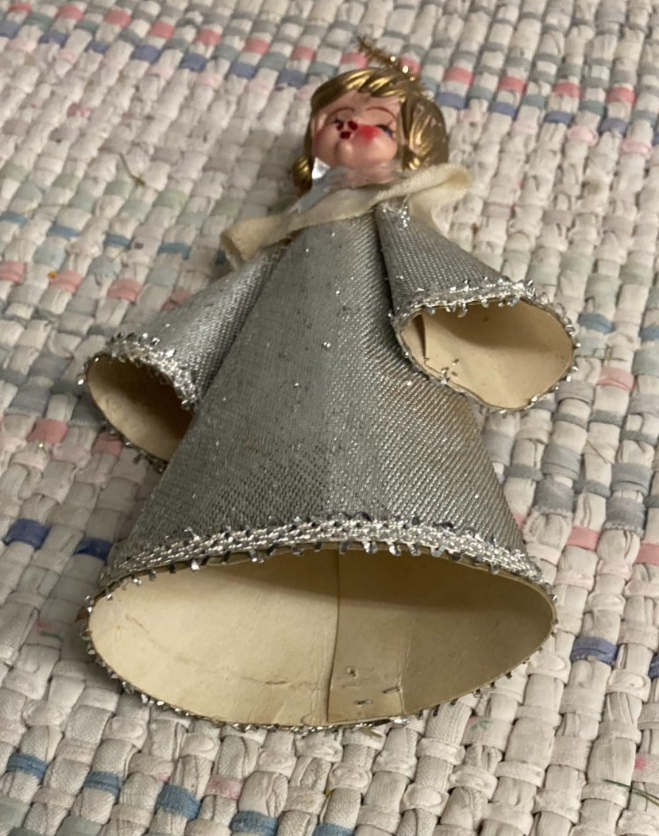 Antique 7" Silver Glitter Christmas Tree Top Angel Paper Dress Hard ...