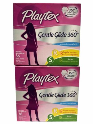 playtex gentle glide 360 unscented 36 regular 36 super tampons 72 total ...