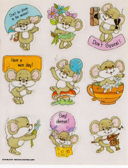 Vintage American Greetings AGC Stickers /1984 Inspirational Mice Mouse ...