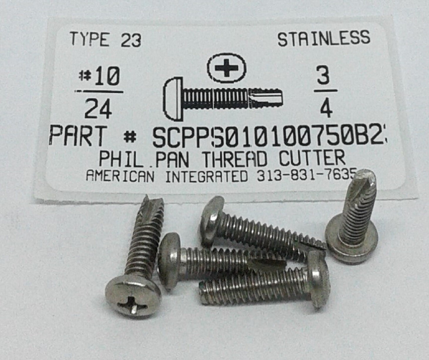 #10-24x3/4 Pan Head Phillips Thread Cutting Screws Type 23 Stainless ...