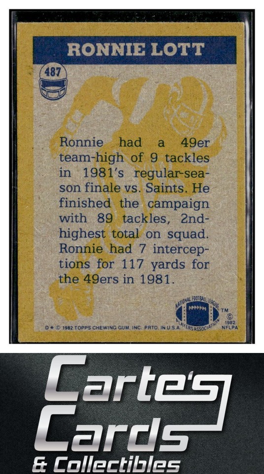 Ronnie Lott 1982 Topps #487 San Francisco 49ers In Action Hall of Fame ...