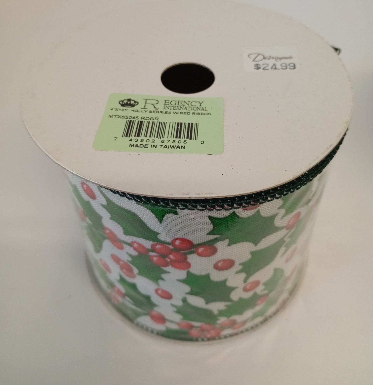 Lot of 2 Rolls Holly Berries Regency Christmas Wired Ribbons 4" Wide ...