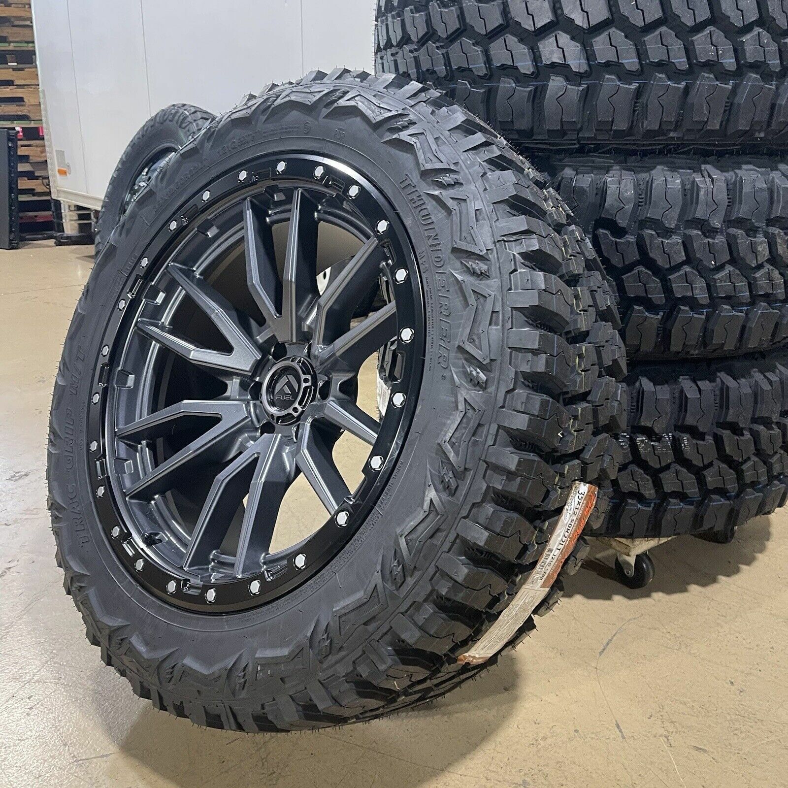 20x10 Fuel D680 Gray Rebel 33" MT Wheel Tires Package 8x170 Ford Super ...