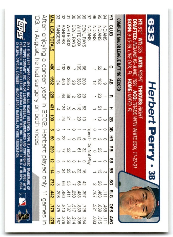 2004 Topps Herbert Perry Texas Rangers #633 | eBay