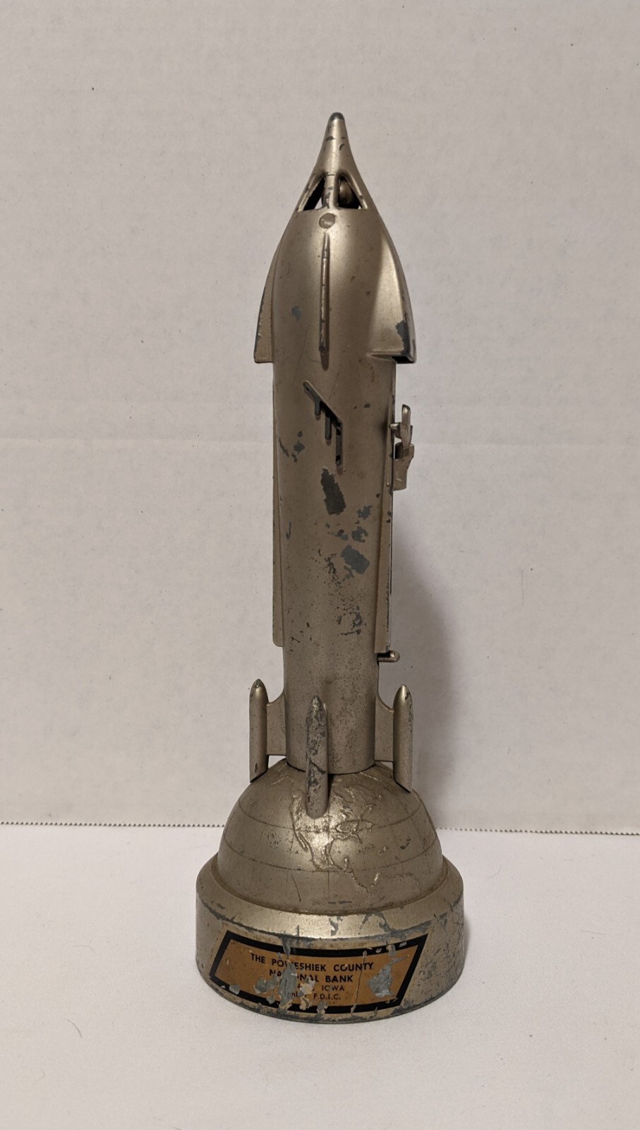VINTAGE SATELLITE COIN BANK ROCKET SHIP MECHANICAL ACTION SPACE SHIP ...