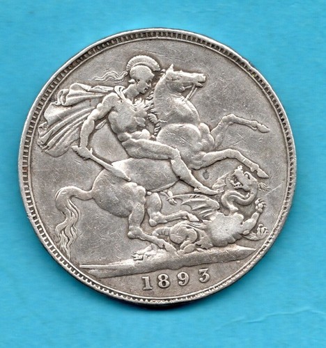 1893 STERLING SILVER CROWN COIN. QUEEN VICTORIA VEILED HEAD. 'LVI' EDGE ...