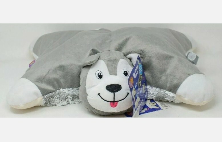 FlipaZoo 14" Husky to Sequin Polar Bear Pillow