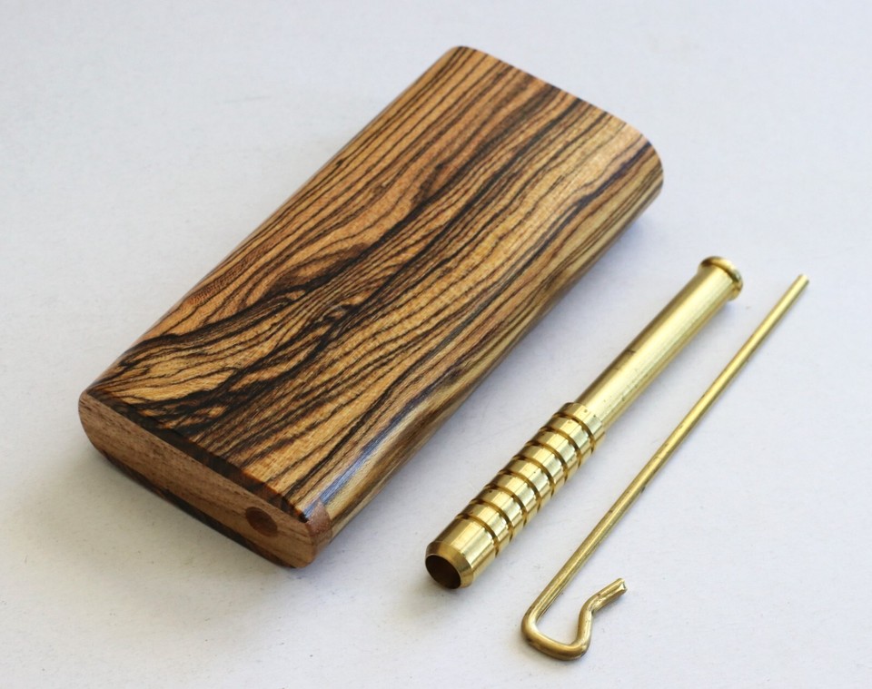 Bocote Wood Dugout with One Hitter- 4" Dugout-Slider Lid-Ribbed Brass ...