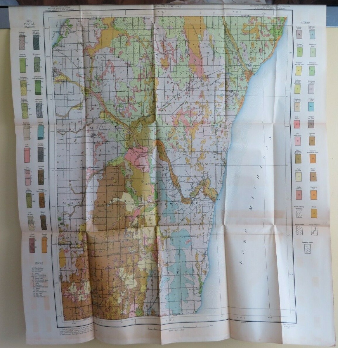 1911 Antique Color Map Kewaunee County Wisconsin Algoma Casco Rostok ...