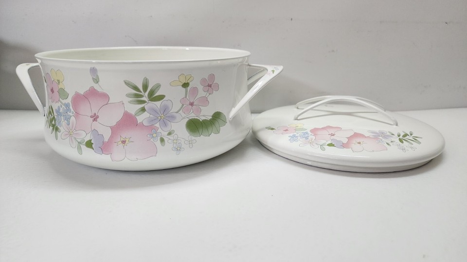 Vtg Rare* Kobe Cookware 3 L Courtney Enamelware pot Lidded Floral Nice ...