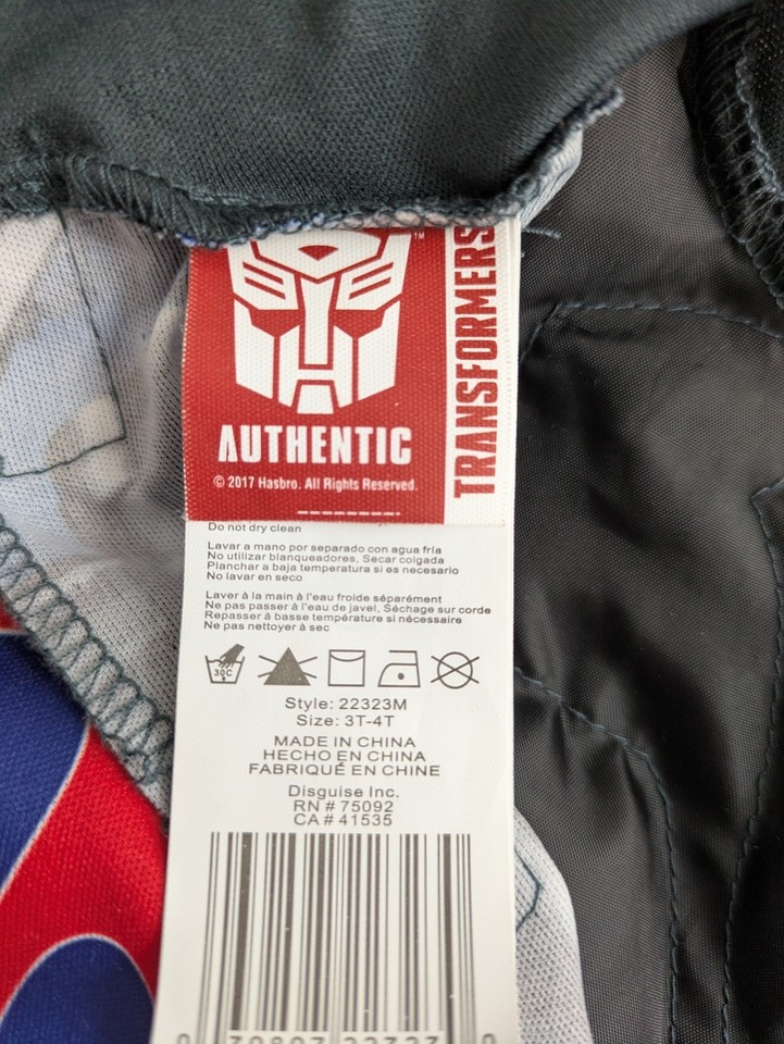 Transformers Optimus Prime Muscle Chest Costume Child Size M 4-6 ...