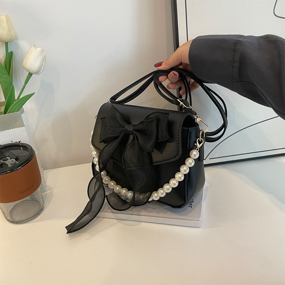 Bow Knot PU Leather Bag Solid Color Shoulder Bag Beautiful Bow Hand ...