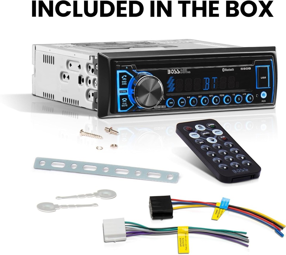 BOSS Elite 550B Car Single Din 200w Bluetooth CD MP3 USB AM/FM Radio EQ ...