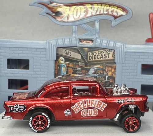 Hot Wheels '55 CHEVY GASSER "Hellfire Club" Candy Red Over Chrome Paint ...