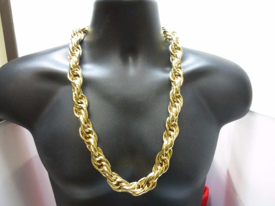16MM 10KT YELLOW GOLD PLATED 26 INCH HEAVY RUN DMC BLING BLING ROPE ...