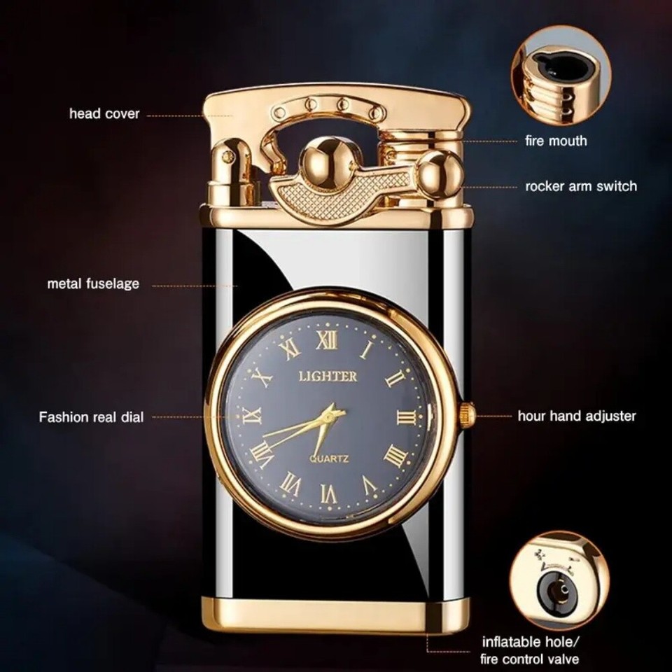 VINTAGE RETRO STYLE Luxury Golden Liquid Gas Lighter with Roman Numeral ...