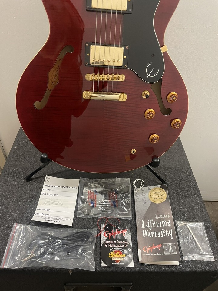 2004 Epiphone 335 DOT Deluxe Electric Guitar Flame Wine Red Unplayed ...