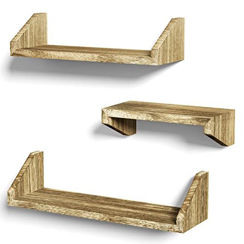 Set of 3 Floating Shelves Wall Mounted Solid Wood Shelf Display Ledge ...