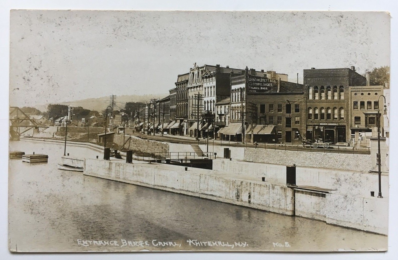 NY RPPC Postcard Whitehall New York Entrance Barge Canal stores ...