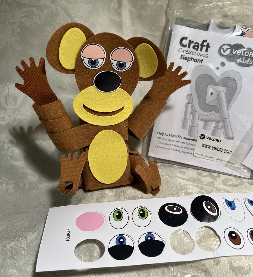 3 Velcro Craft Animals Monkey Elephant Lion Kits Reusable Changeable ...