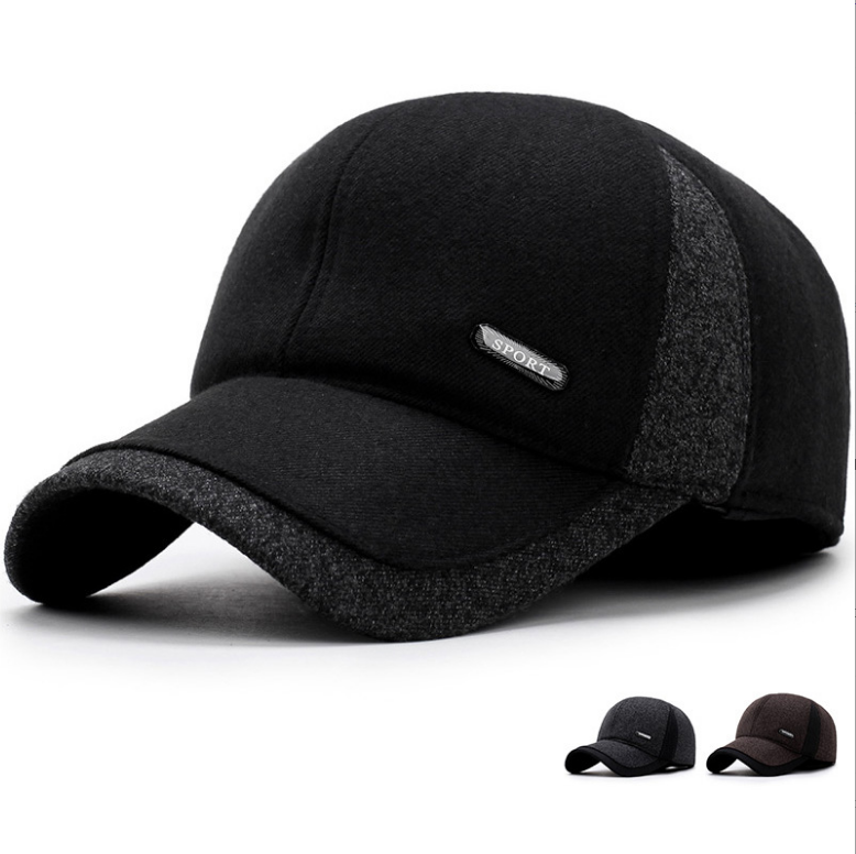 Men's Warm Wool Baseball Cap Ear Flaps Thicken Cotton Snapback Hats ...