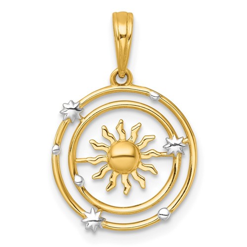 14k Yellow Gold White Rhodium Polished Sun With Solar System Orbit ...