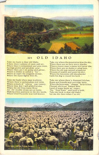 Vtg Postcard "Old Idaho" 1908 Frank Palmer Poem Song on 1929 Curt Teich ...