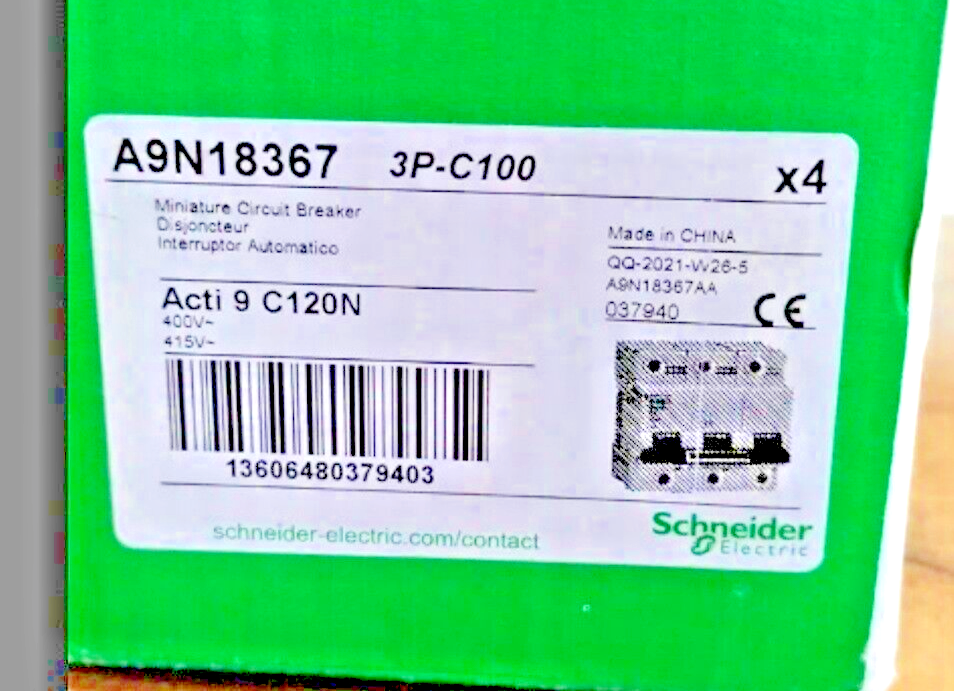 1PC A9N18367 SCHNEIDER CIRCUIT BREAKER Acti9 C120N MCB 3P C 100A 10000A ...