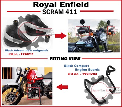 ROYAL ENFIELD "SCRAM 411" BLACK COMPACT "ENGINE GUARD" & COMBO PACK OF ...