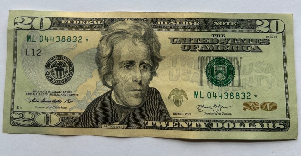 2017 $20 Twenty Dollar Bill - STAR Note, Low Serial Number - ML04438832 ...