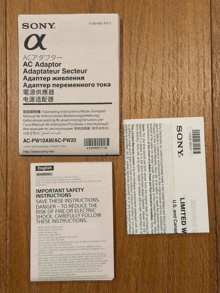 Sony AC-PW20 AC Adapter – Genuine Sony – New in Box | eBay