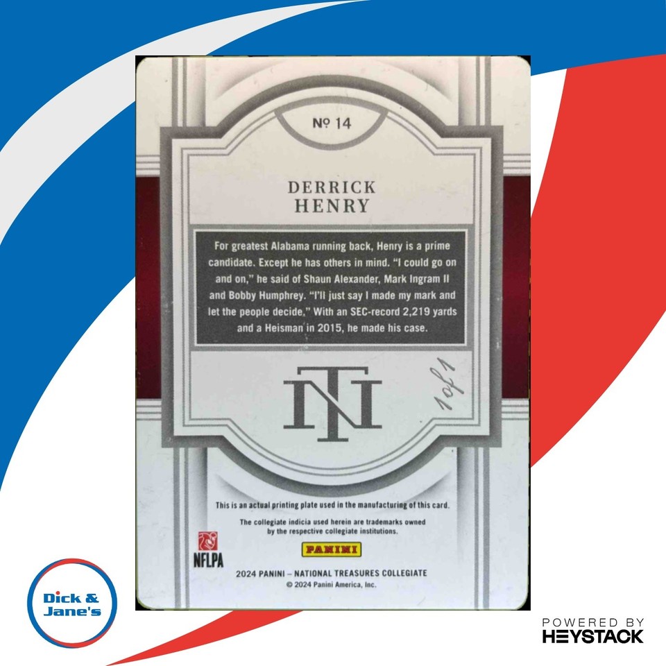 2024 National Treasures Collegiate Derrick Henry Printing Plates Black ...