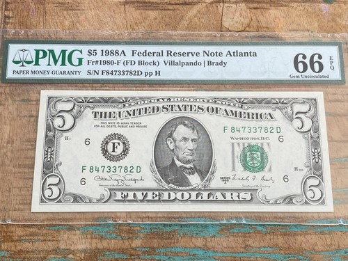 $5 1988A 1980-F FD Block Atlanta FRN PMG 66EPQ | eBay