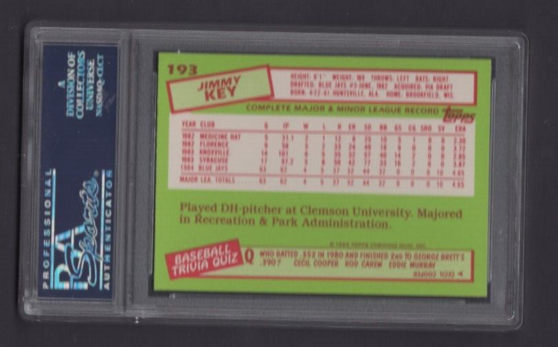 1985 TOPPS TIFFANY PARALLEL ROOKIE CARD #193 JIMMY KEY BLUE JAYS PSA 10 ...