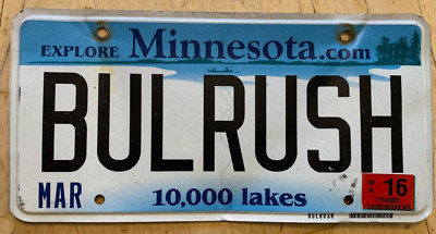 MINNESOTA VANITY AUTO LICENSE PLATE " BUL RUSH " MN BULL BULLRUSH | eBay