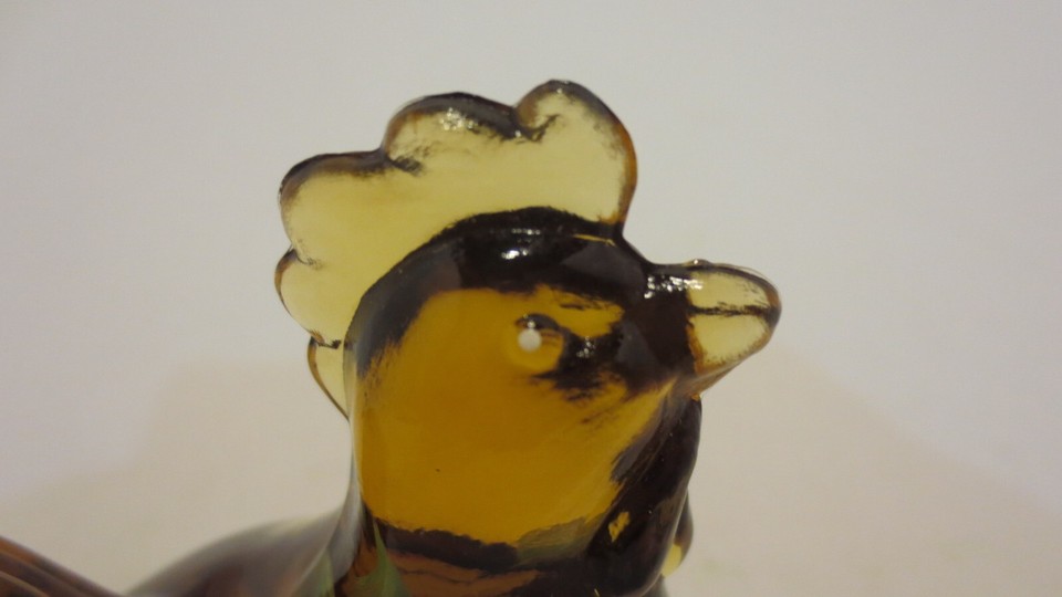 Fenton Lenox Amber Glass Chicken/Rooster/Hen-hand painted sunflower ...