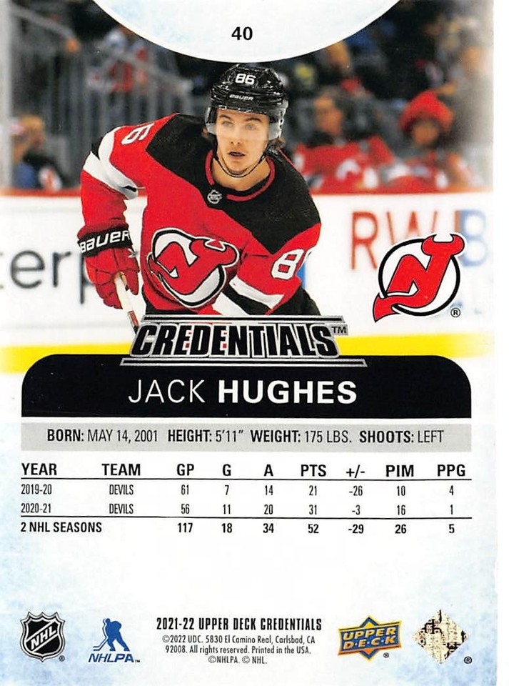 2021-22 Upper Deck Credentials Neon Green #40 Jack Hughes /75 | eBay UK