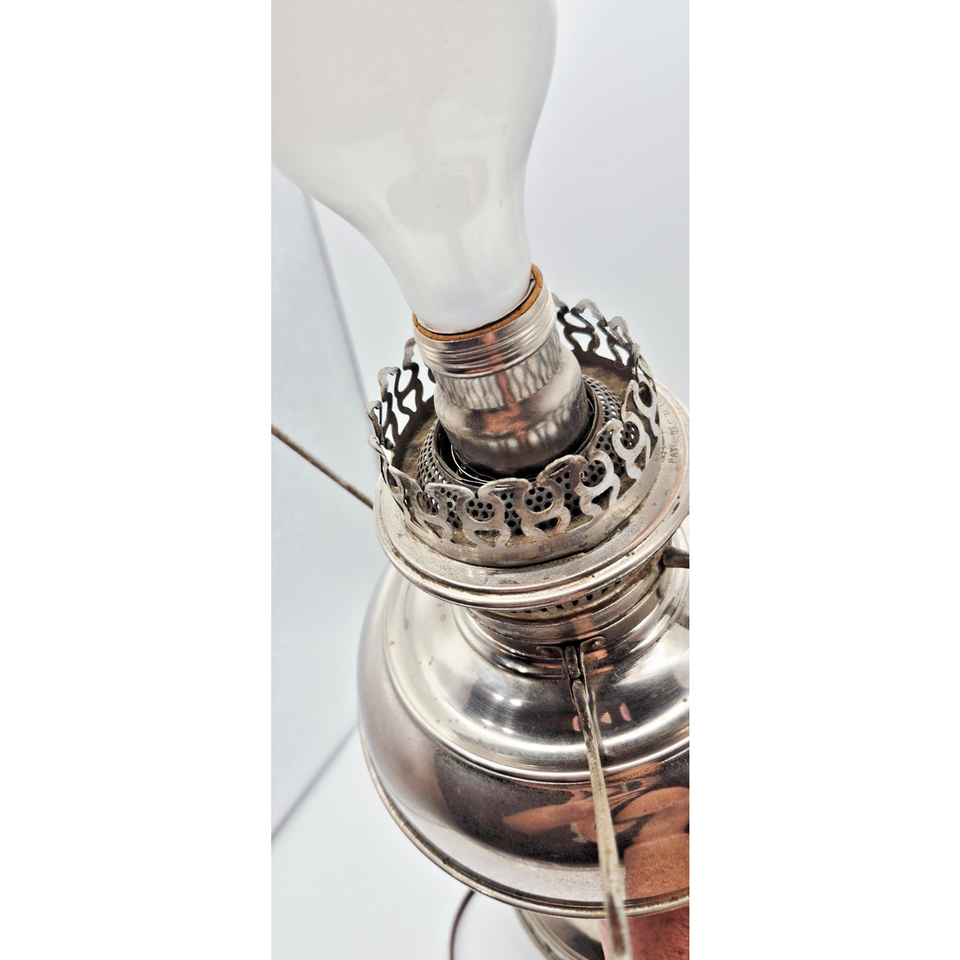 Vintage Electrified Rayo Kerosene Lamp Silver Base White Opal Swirl ...