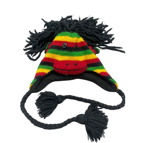 rasta mohawk monkey beanie tie fringe wool animal hat braded crazy red ...