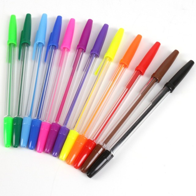 36x Coloured Ballpoint Pens Childrens School Stationery Colouring ...