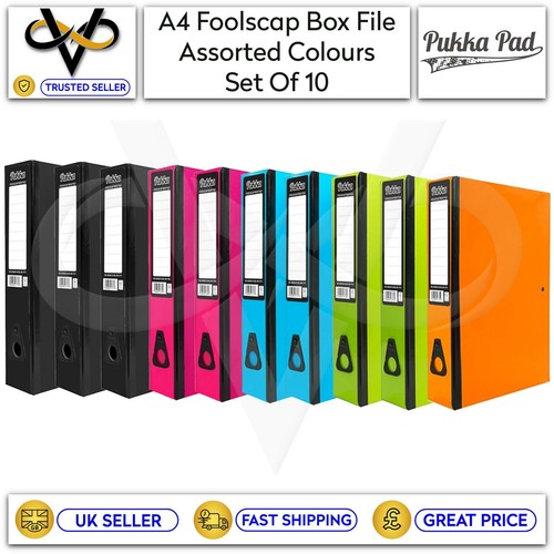 Pukka Foolscap Box Files A4 With Spring Clips Set Of 10 Assorted ...