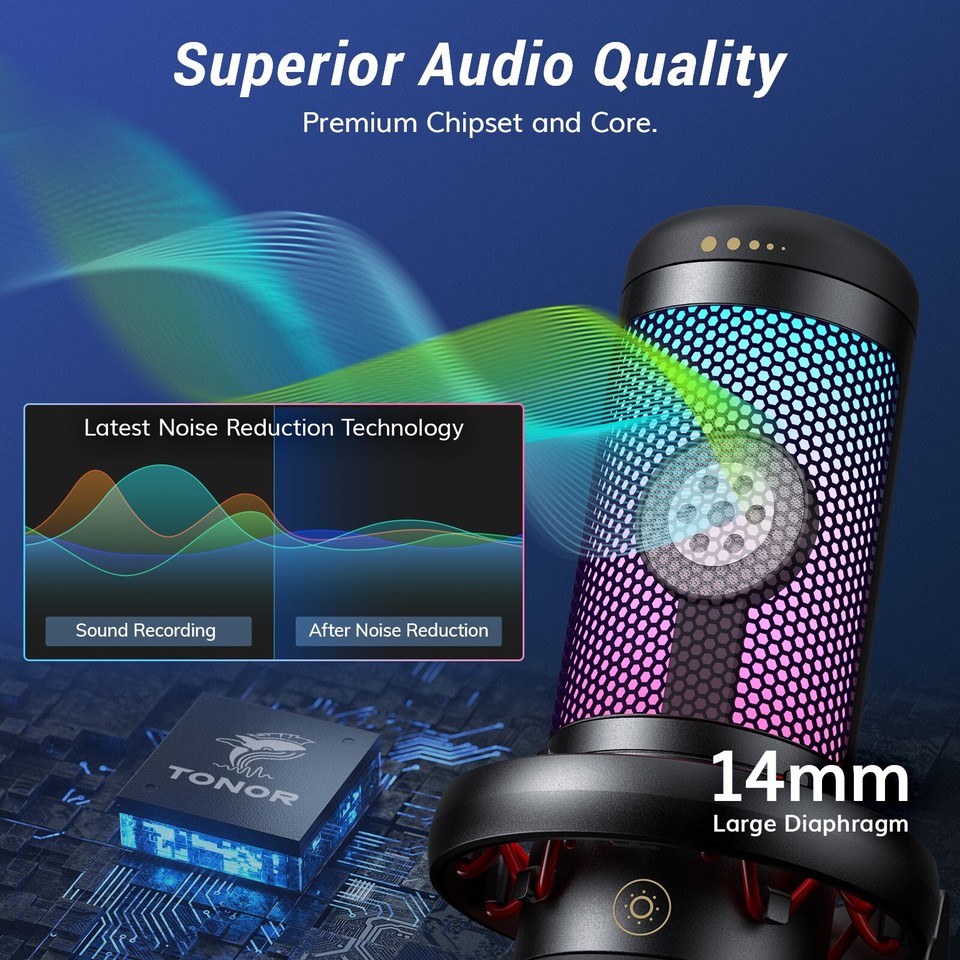 TONOR Gaming USB Microphone Set for PC, RGB Condenser Mic with Boom Arm ...