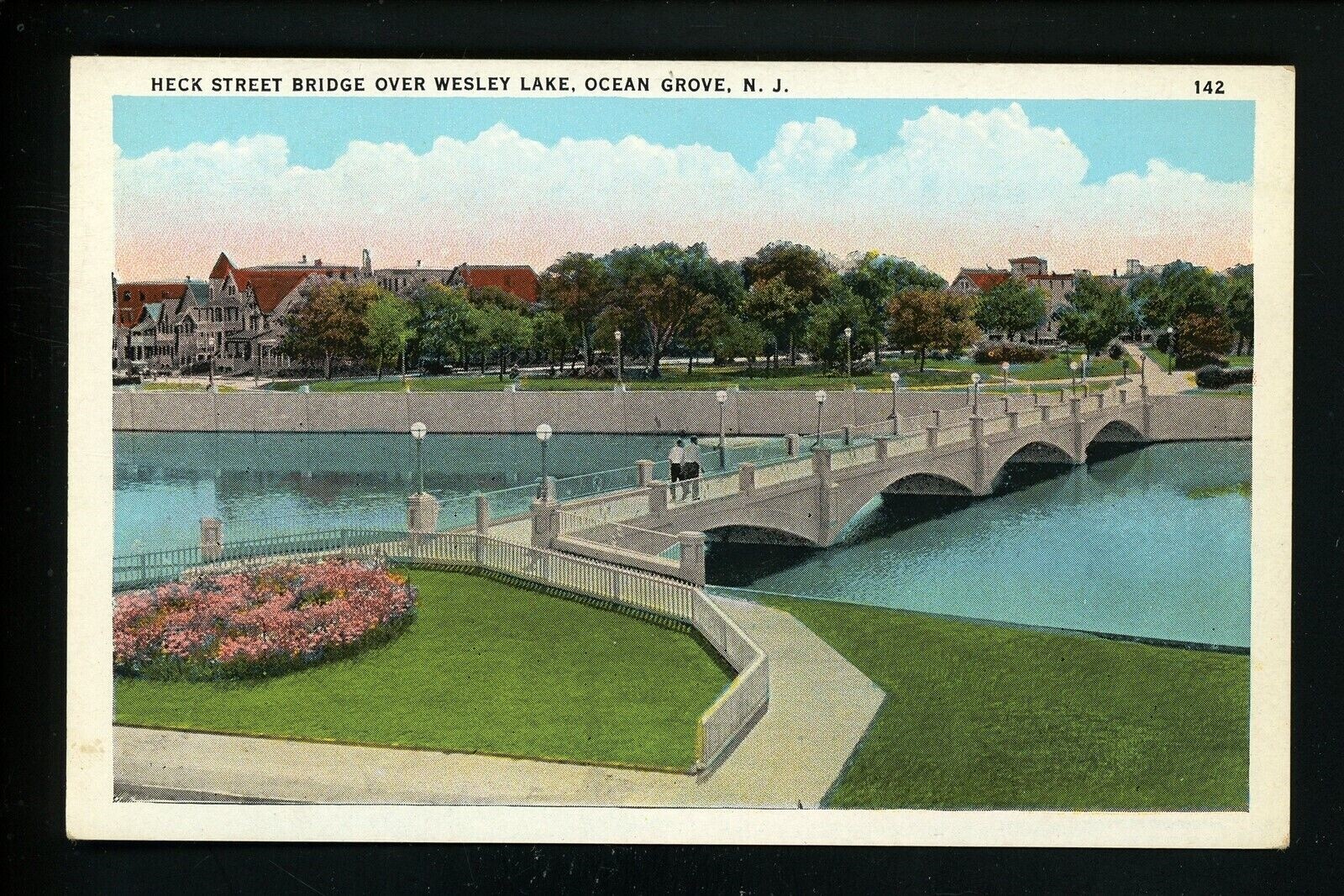 New Jersey NJ postcard Ocean Grove, Heck Street Bridge over Wesley Lake ...
