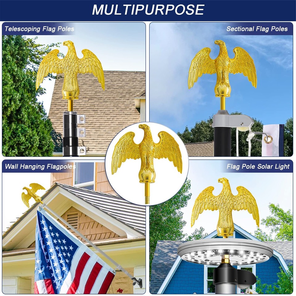 Flag Pole Topper, Flagpole Eagle Topper Gold Finial Ornament for 20/25 ...