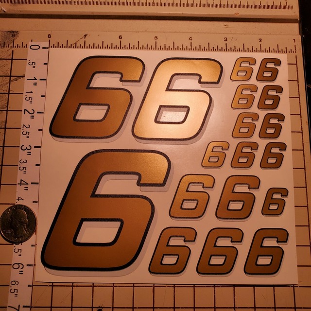 Gold w/Black-White #6's Racing Numbers Vinyl Decal Sheet 1/10-1/12 ...