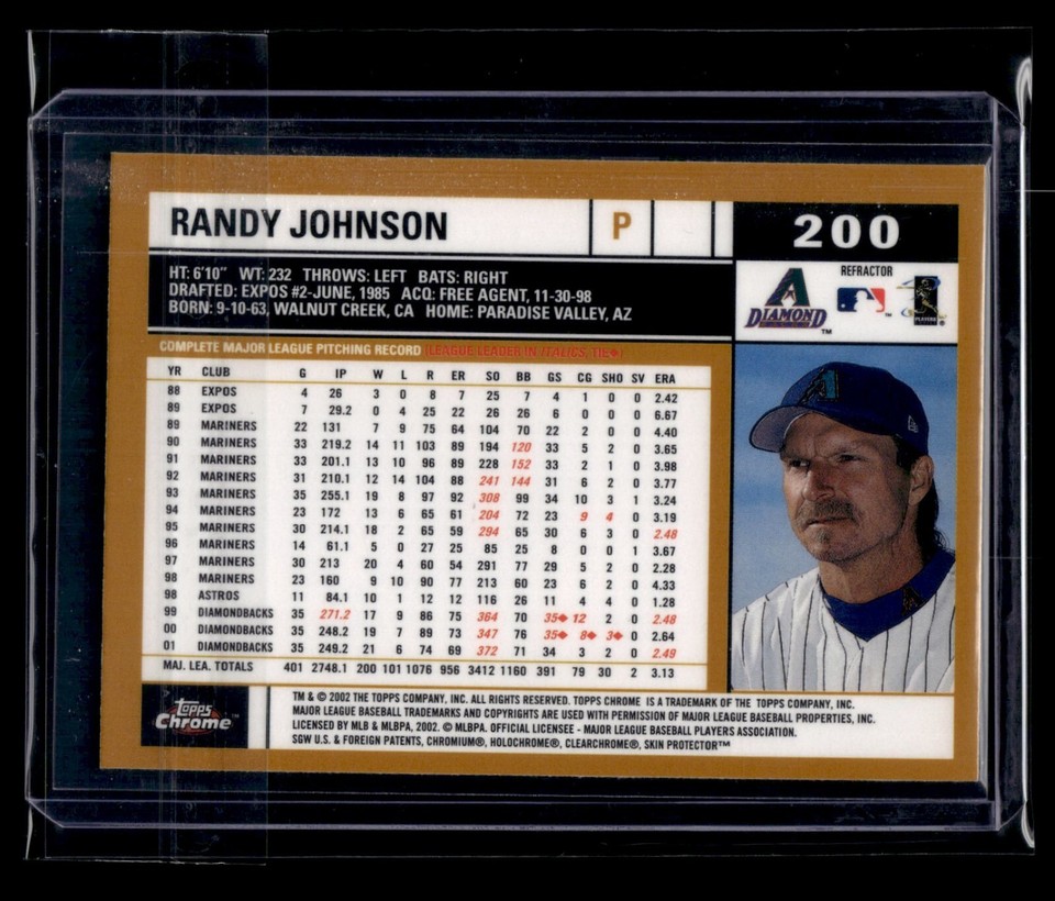 2002 Topps Chrome Gold Refractor #200 Randy Johnson Diamondbacks HOF | eBay