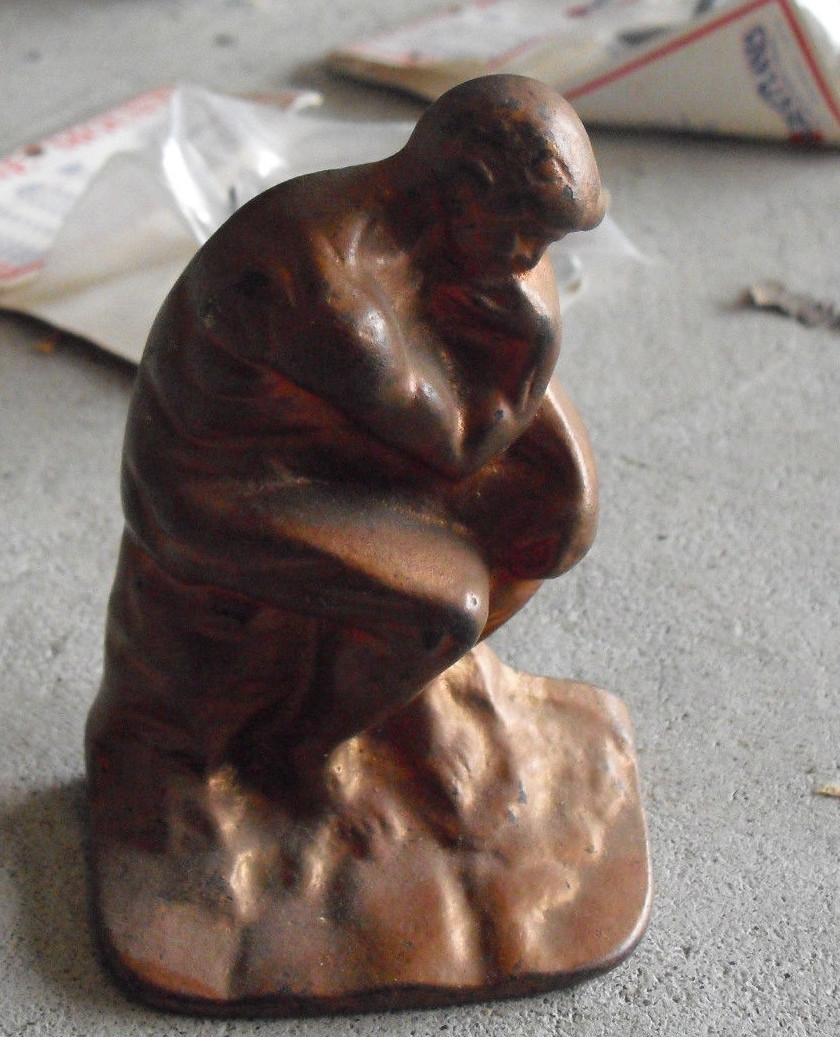 Small Vintage Cast Iron Bronze Painted Thinking Man Book End 3 3/4 ...