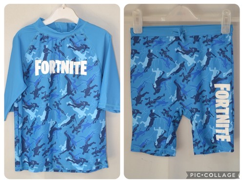 boys blue Fortnite two-piece swimsuit rash guard set age 11–12 years | eBay
